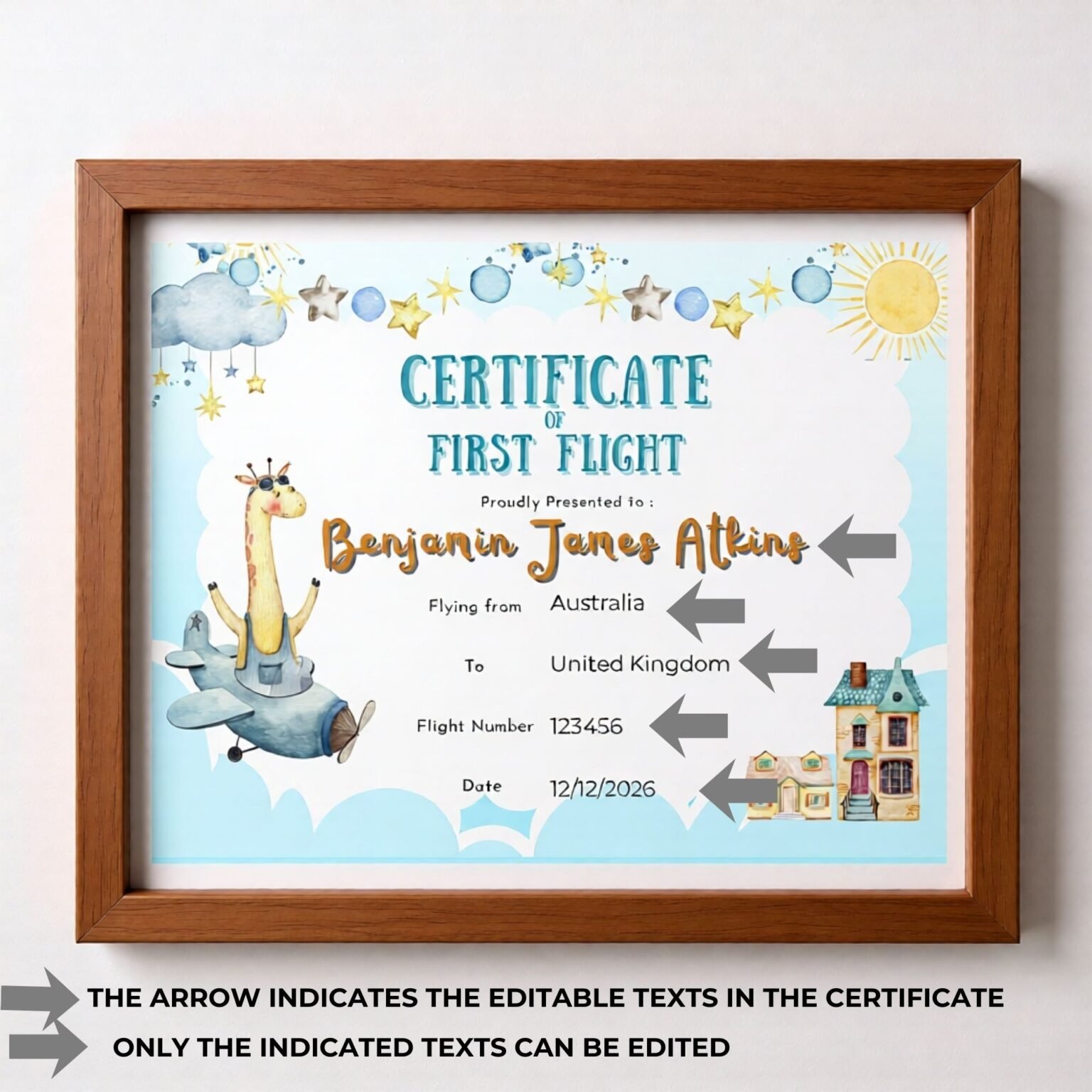First Flight Certificate For Kids | Baby & Toddler Travel Keepsake ...